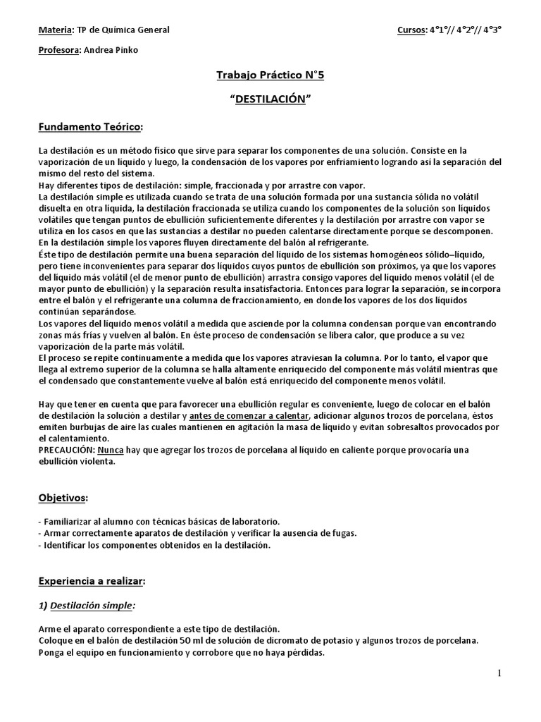 TP N°5 Destilación | PDF | Destilación | Líquidos