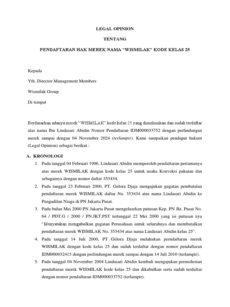 Contoh Materi 2 LEGAL OPINION | PDF | Hukum