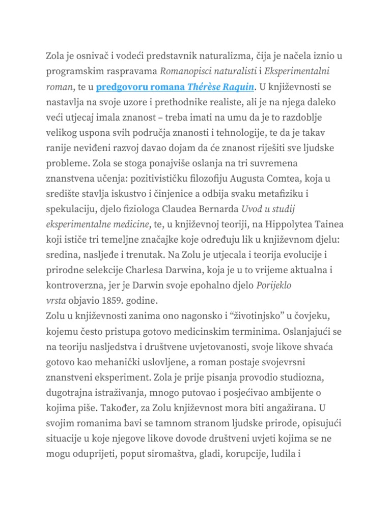 Zola Je Osnivač I Vodeći Predstavnik Naturalizma | PDF