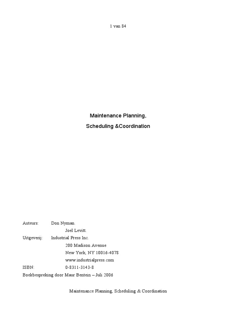 Maintenance Planning Scheduling and Coor PDF | PDF | Reliability Engineering | Inventory