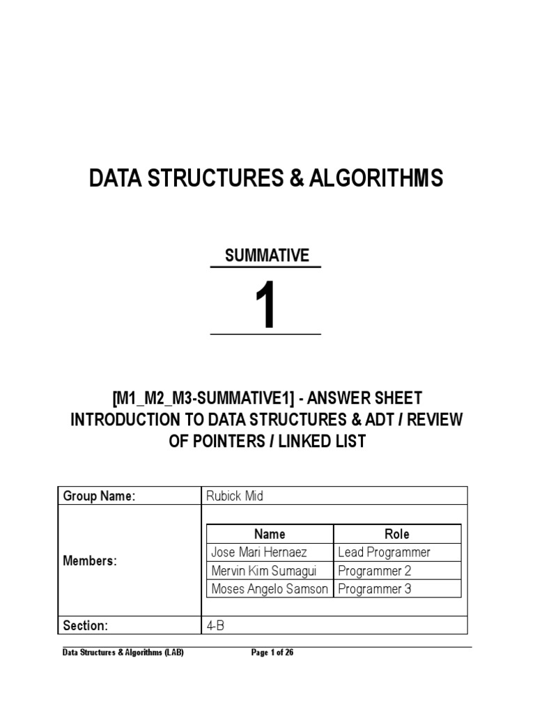 Summative1 AnsSht Rubick-Mid | PDF | Data | Computer Engineering