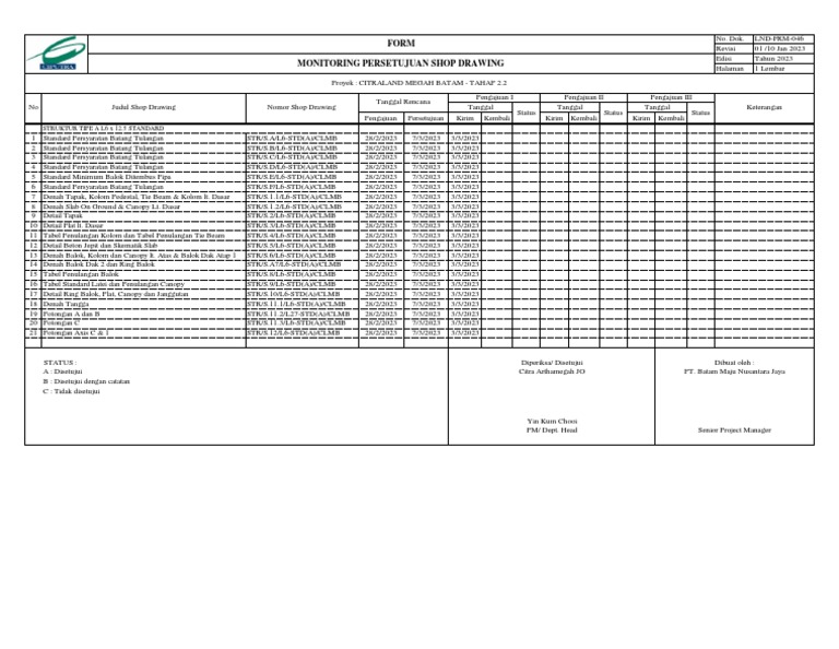 Form Monitoring Persetujuan Shop Drawing: Struktur Tipe A L6 X 12.5 ...