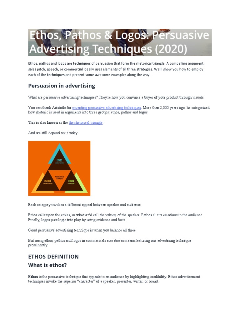 Ethos Logos Pathos in Advertising | PDF | Public Speaking | Persuasion