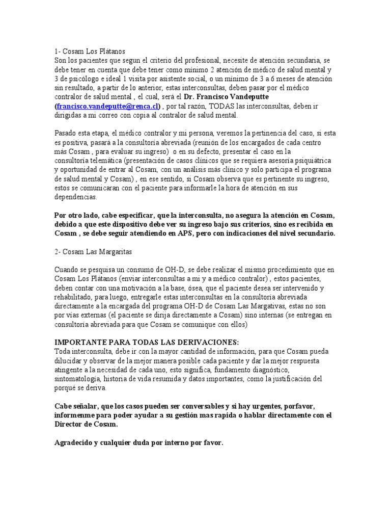 Derivacion A Cosam | PDF | Salud mental | Sicología
