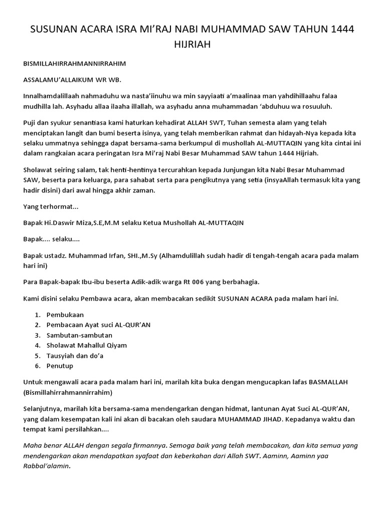 SUSUNAN ACARA ISRA MIraj | PDF