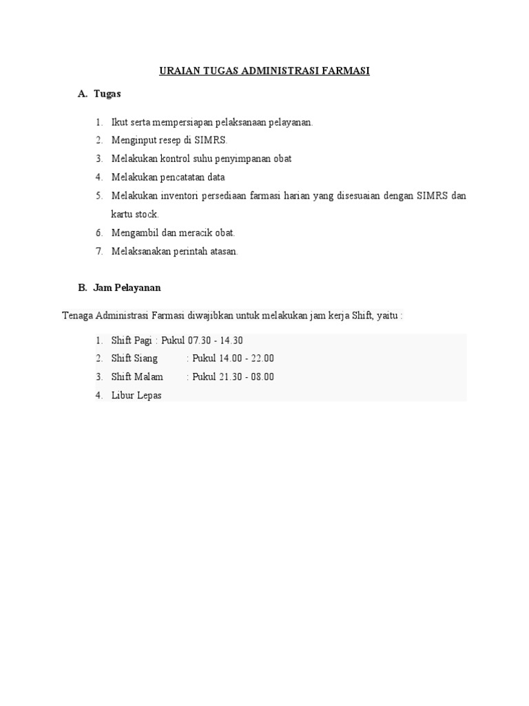 Uraian Tugas Administrasi Farmasi | PDF