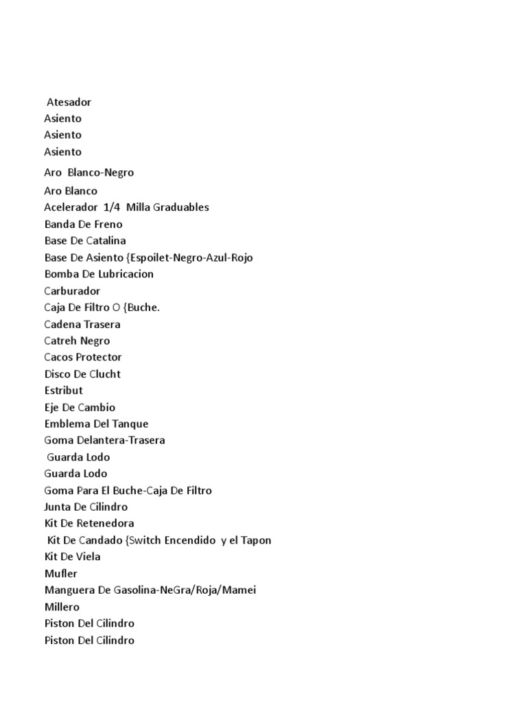 Listado de Piezas | PDF | Vehículos con tracción trasera | Carros ...