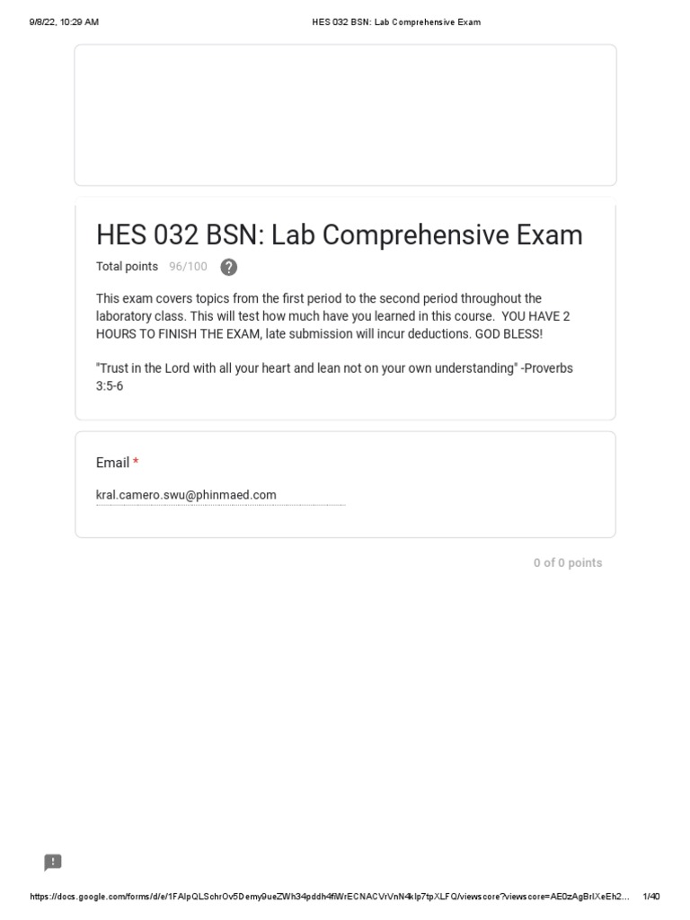 HES 032 BSN - Lab Comprehensive Exam | PDF | Influenza | Infection