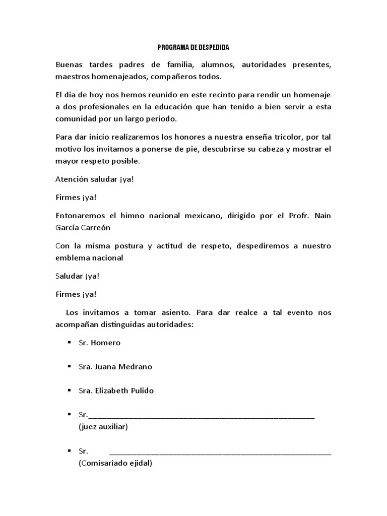 Programa de Despedida | PDF