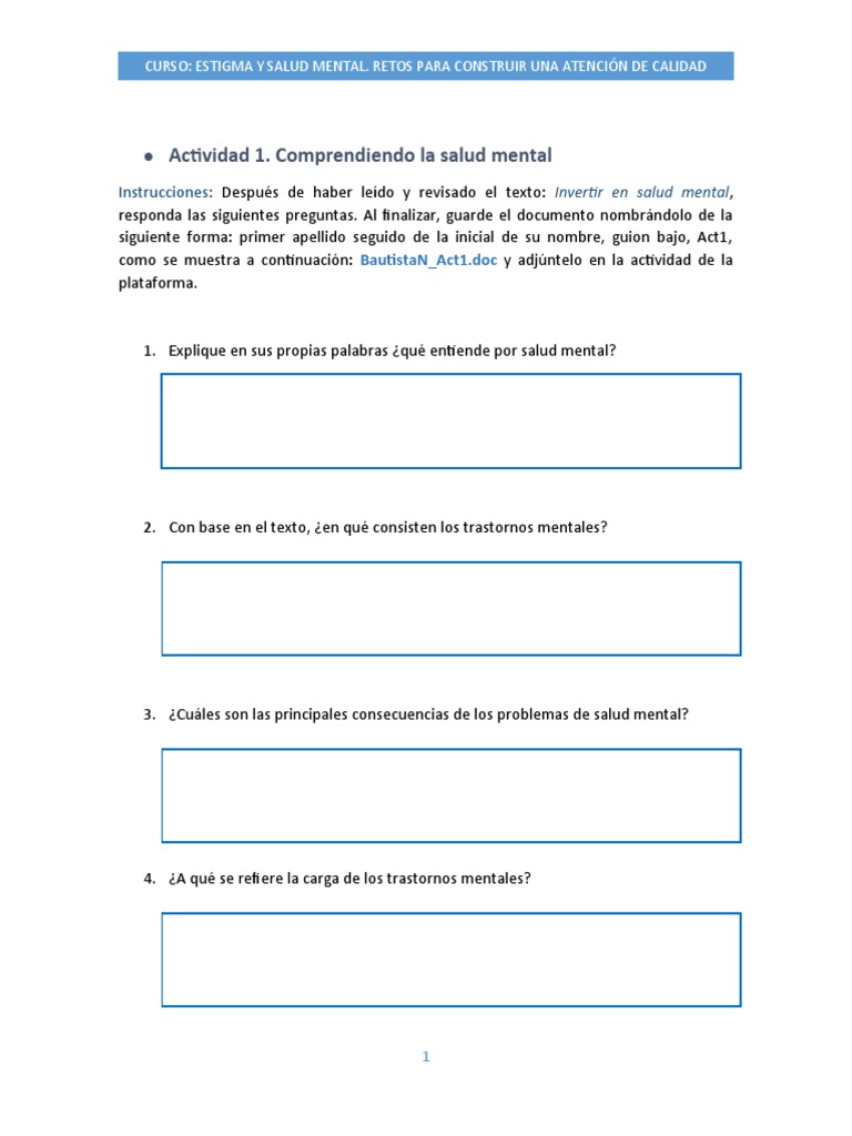 Actividad individual 1. Comprendiendo la salud mental(2) | PDF
