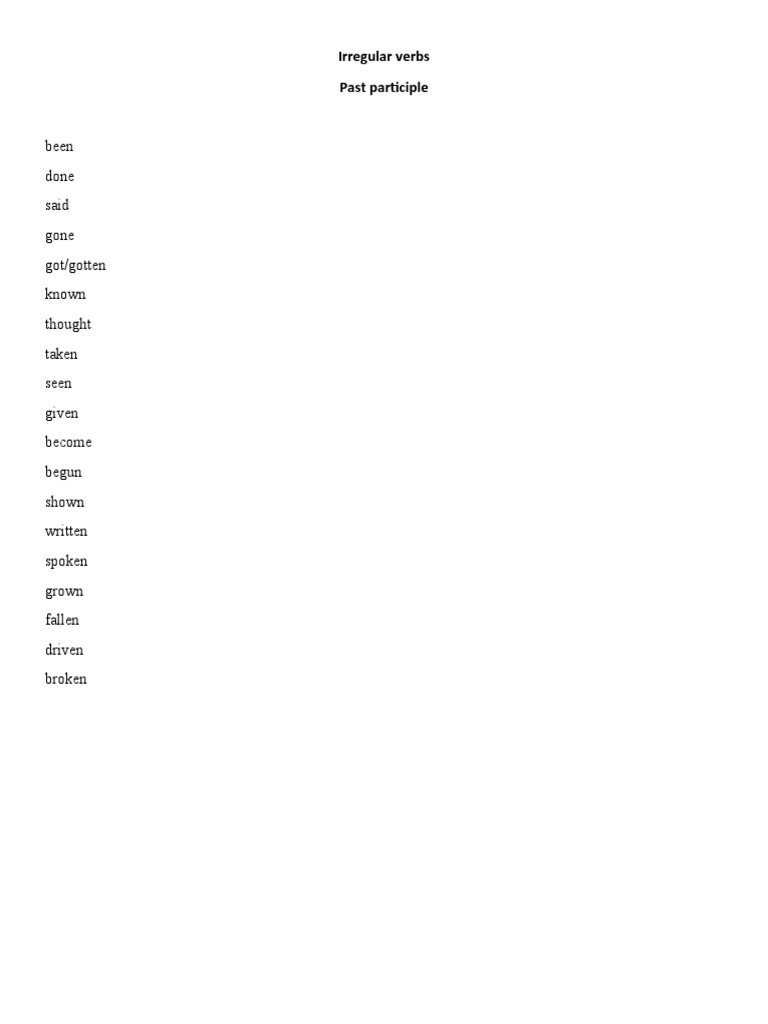 Irregular Verbs Past Participles | PDF