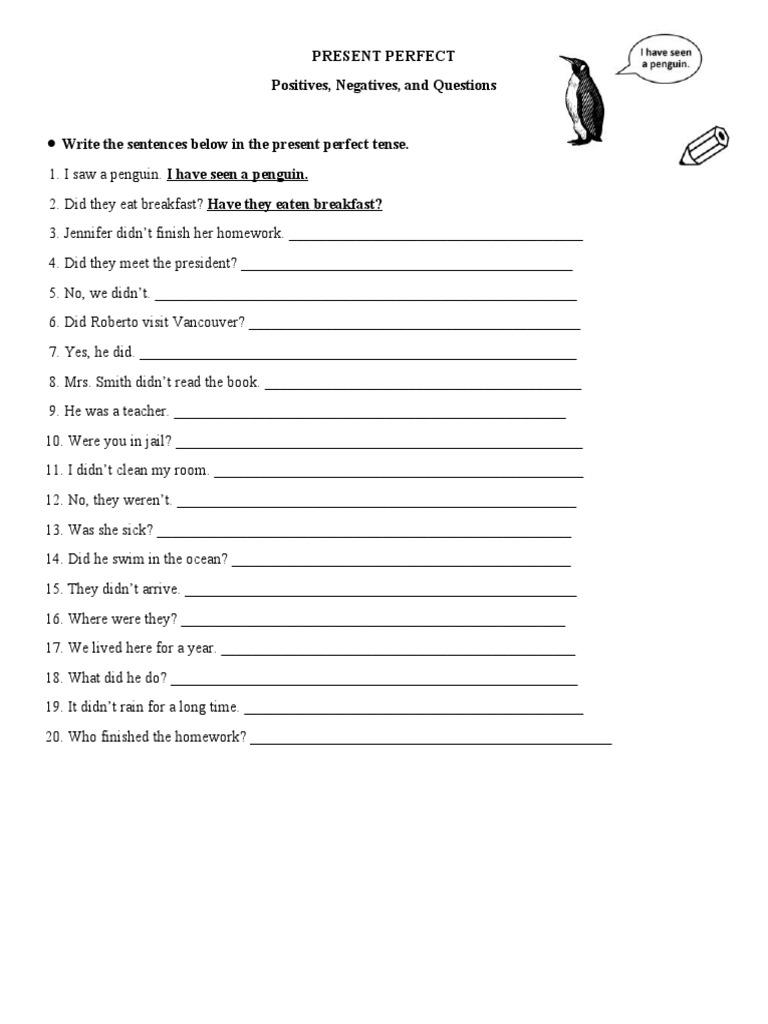 Present Perfect Practice Worksheet | PDF | Language Arts & Discipline