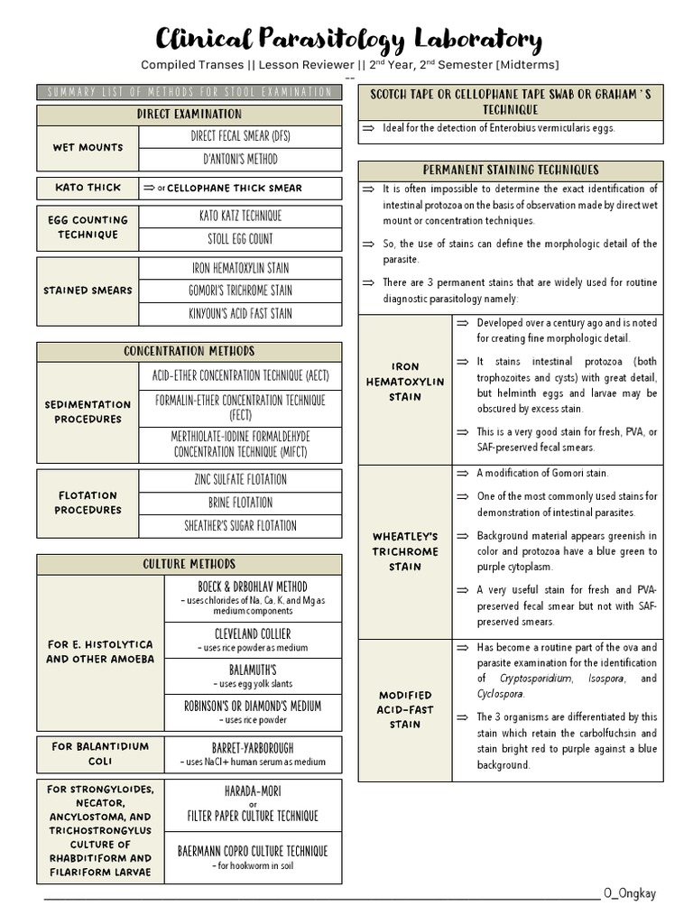 Parasitology Lab Midterms Transes PDF | PDF | Staining | Chemistry