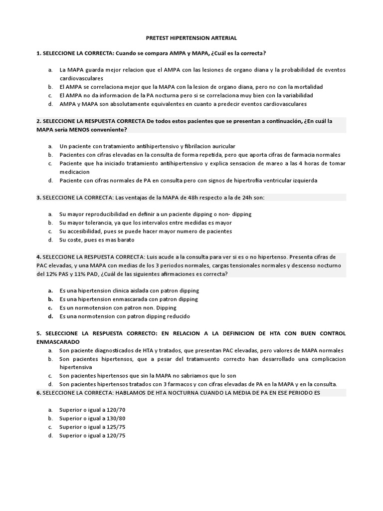 Pre Test Hta | PDF | Hipertensión | Enfermedades cardiovasculares