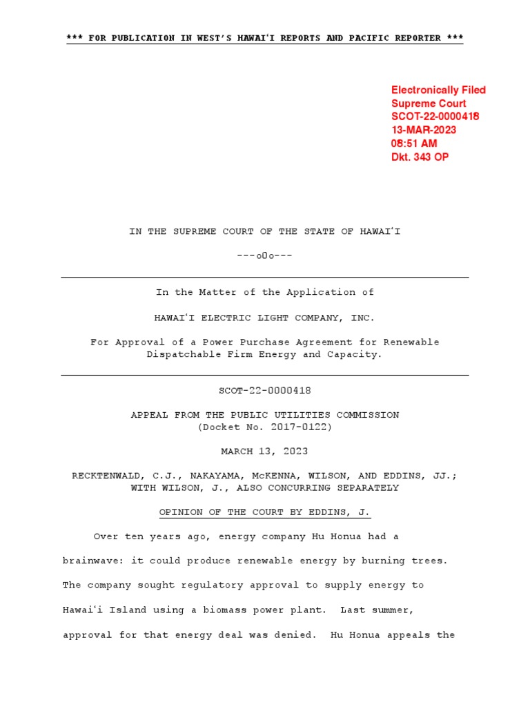 Hawaii Supreme Court Decision Re Honua Ola, Fka Hu Honua | PDF | Carbon ...