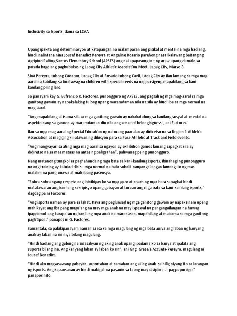 Inclusivity Sa Isports Dama Sa LCAA | PDF