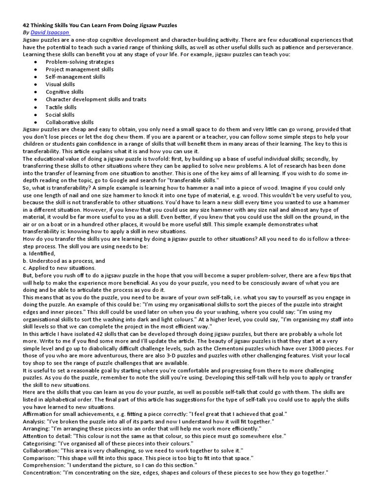 42 Thinking Skills You Can Learn From Doing Jigsaw Puzzles | Download ...