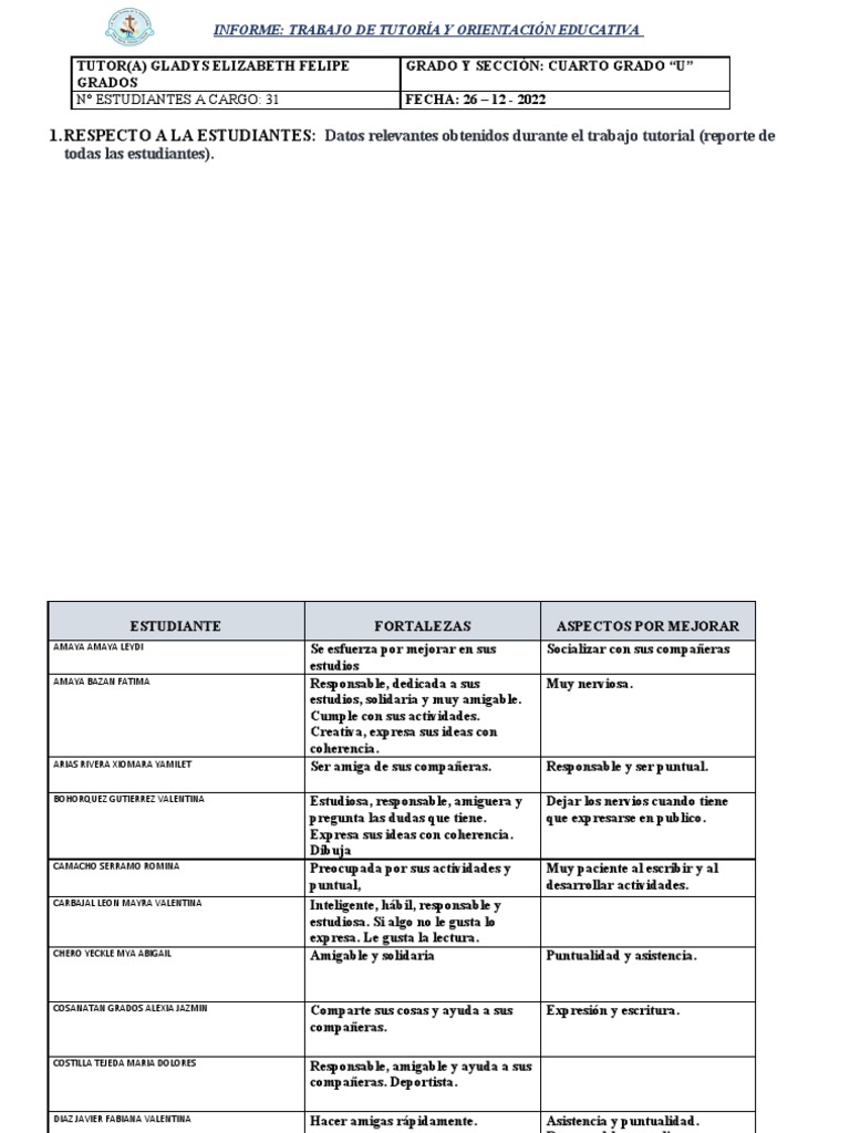 Informe de Estudiantes | PDF