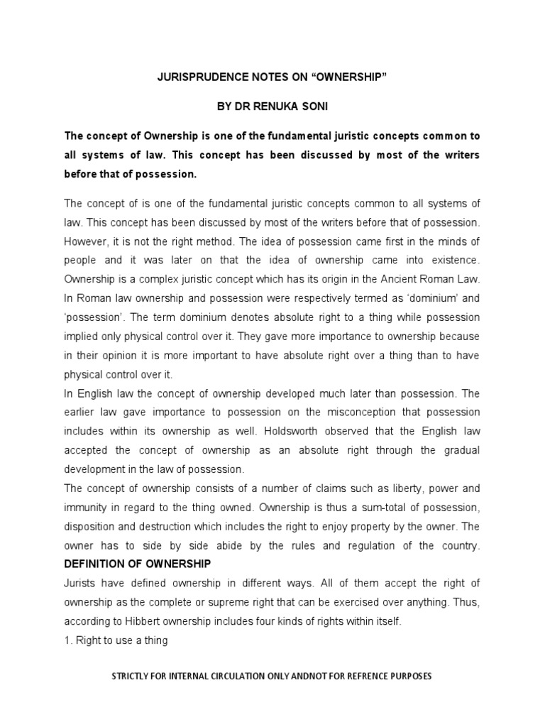 Jurisprudence Notes On Ownership | PDF | Concurrent Estate | Ownership