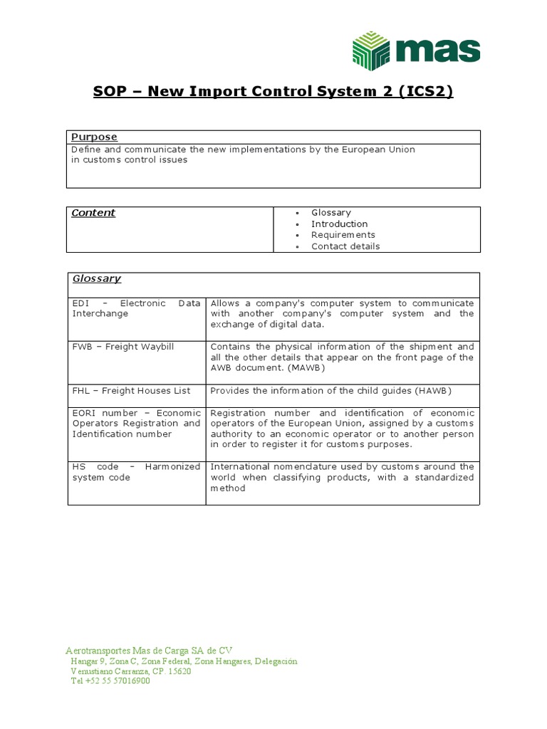 Sop - Ics2 | PDF | Customs | Electronic Data Interchange