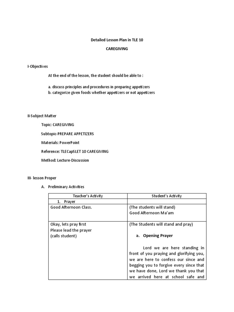 TLE 10 Caregiving: Prepare Appetizers | PDF | Hors D'oeuvre | Food And Drink