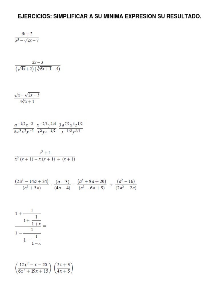 Ejercicios de Simplificacion A Su Minima Expresion. | PDF