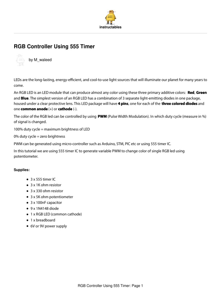 RGB LED Controller with 555 Timer | PDF | Light Emitting Diode ...