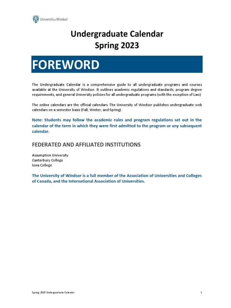 Undergraduate Calendar Spring 2023 | PDF | Bachelor's Degree | Bachelor ...