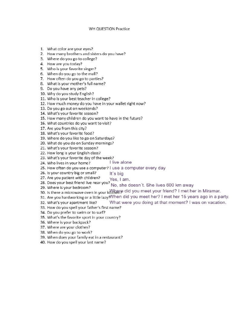40 Wh-Question-Practice-1 | PDF