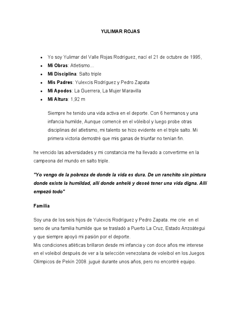 Biografía de Yulimar Rojas | PDF | Deportes