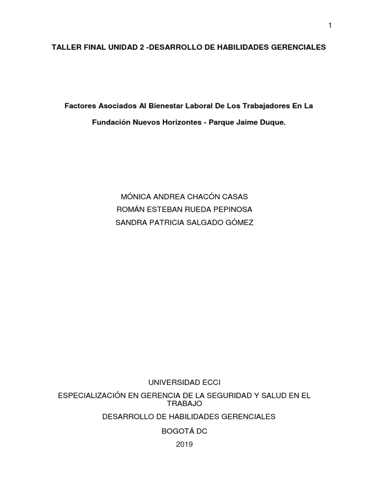 Taller Final Unidad 2 - Desarrollo de Habilidades Gerenciales | PDF ... Taller Final Unidad 2 - Desarrollo de Habilidades Gerenciales | PDF ...