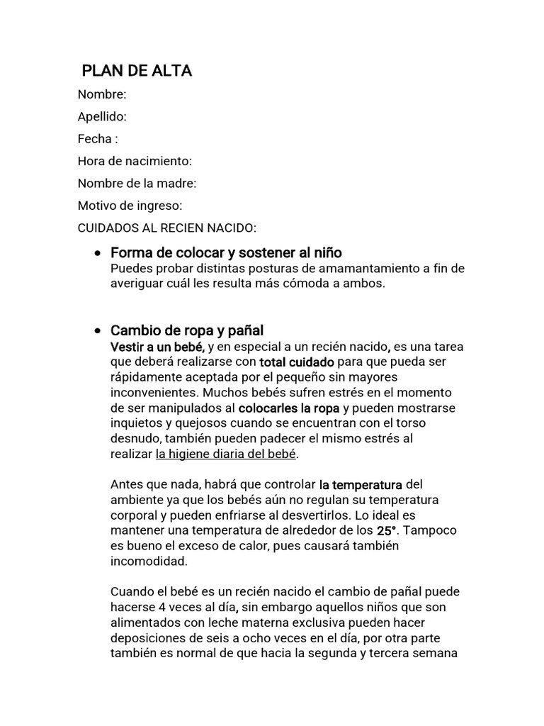 Plan de Alta 2.1 | PDF | Amamantamiento | La leche materna