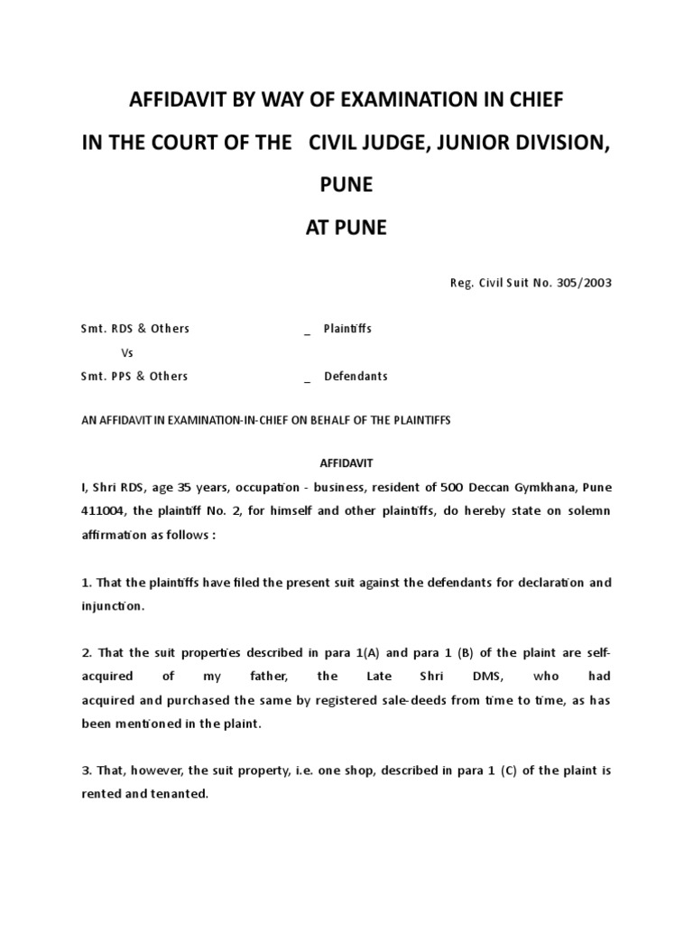 Affidavit of Evidence in Chief Format | PDF | Lawsuit | Justice