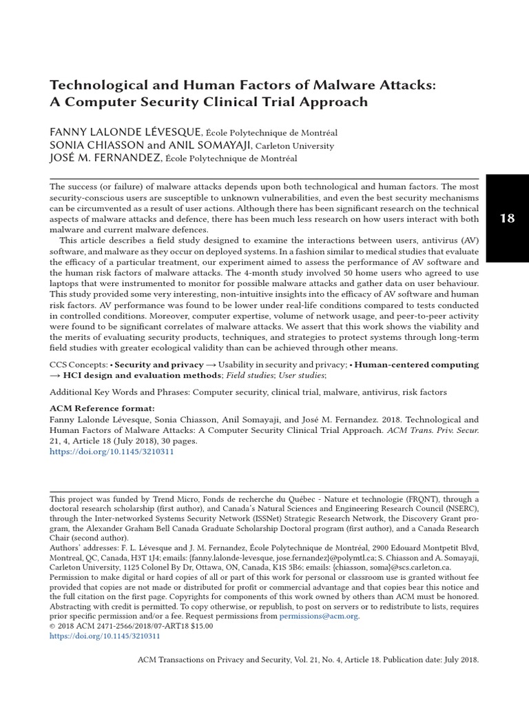 Technological and Human Factors of Malware Attacks: A Computer Security Clinical Trial Approach ...