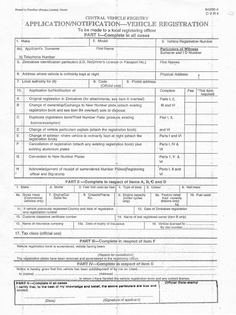 CVR 4 Application For Vehicle Registration | PDF