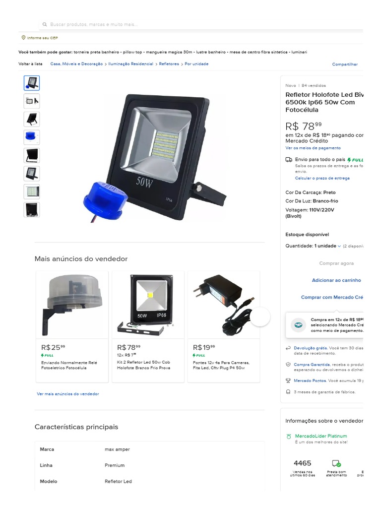 Refletor Holofote Led Bivolt 6500k Ip66 50w Com Fotocélula - Mercado Livre PDF | PDF | Lâmpada ...