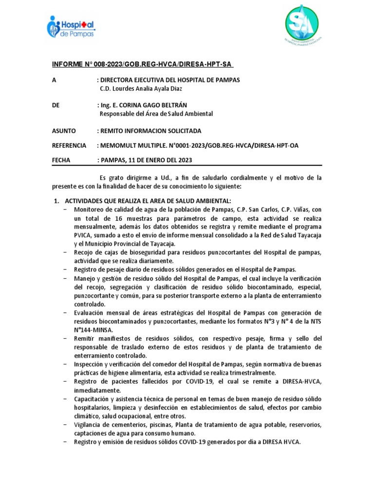 Informe de Estado Situacional | PDF | Salud Ambiental | Hospital