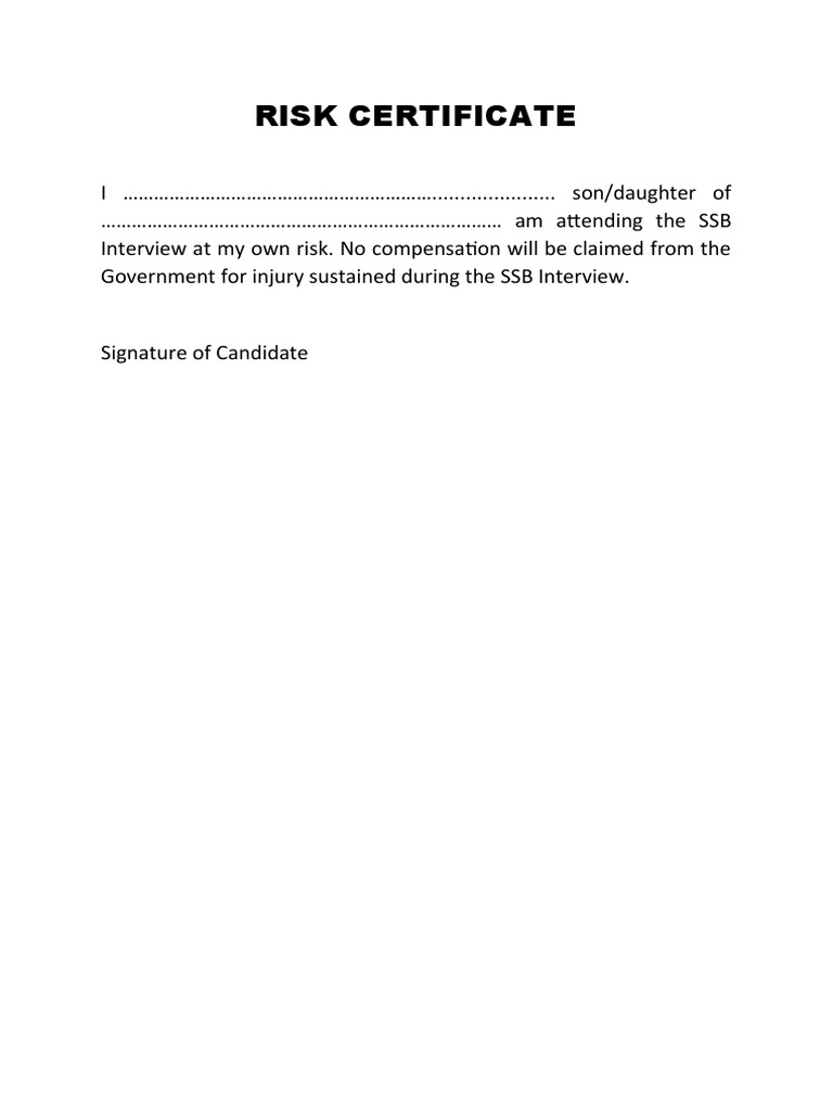 A Risk Certificate for Candidates Attending the Services Selection ...
