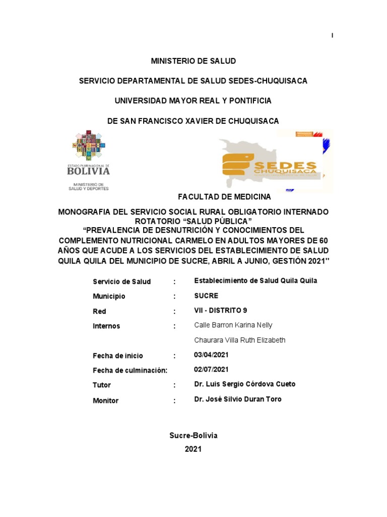 Establecimiento de Salud Quila Quila Sucre Vii - Distrito 9 Servicio de ...
