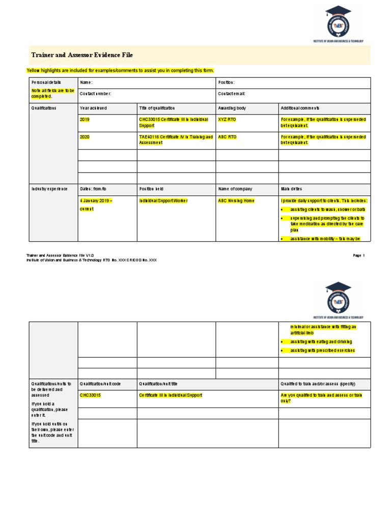 Trainer Assessor Evidence File | PDF | Personal Trainer | Vocational ...