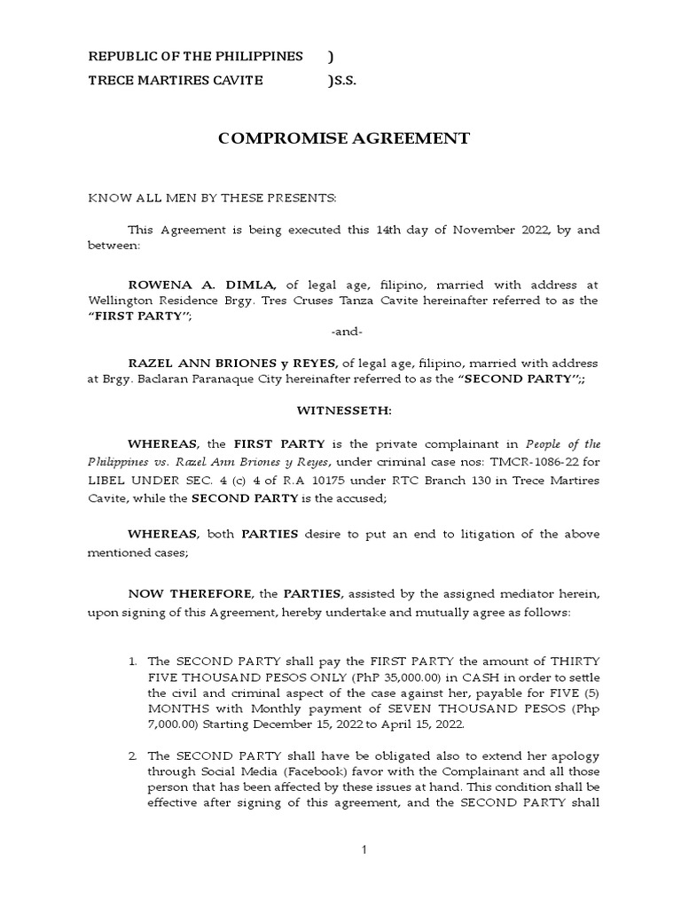 Compromise-Agreement ROWENA | PDF | Justice | Crime & Violence
