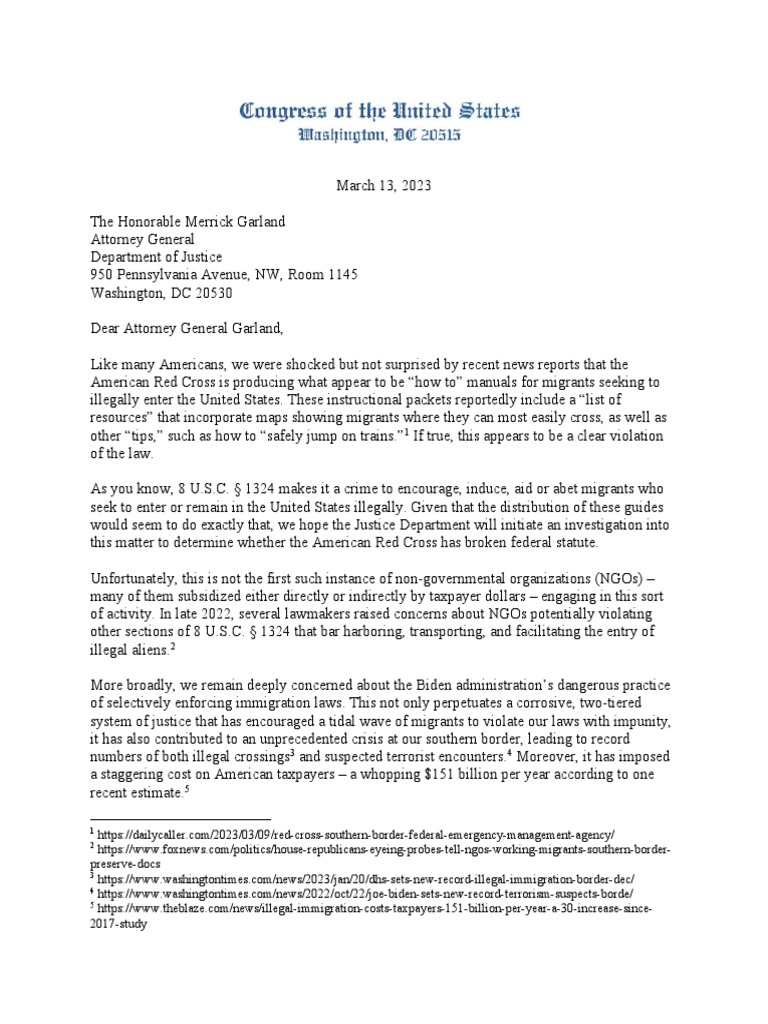 2023.03.13 GOP Letter To DOJ On Red Cross | PDF | United States ...