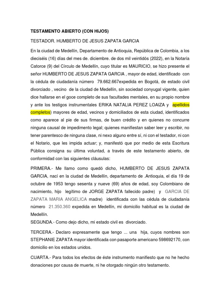Testamento Abierto | PDF