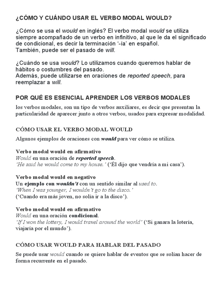 Uso y ejemplos del verbo modal Would | PDF | Verbo | Lingüística