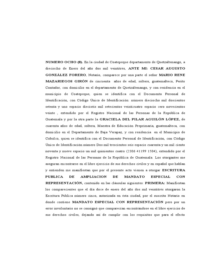 Ampliacion de La Escritura 5 Mandato Especial Con Representacion Mario Mazariegos y Pilar ...