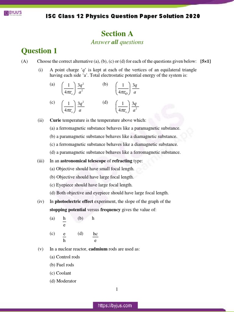 ISC Class 12 Physics Question Paper Solution 2020 PDF | PDF | Capacitor ...