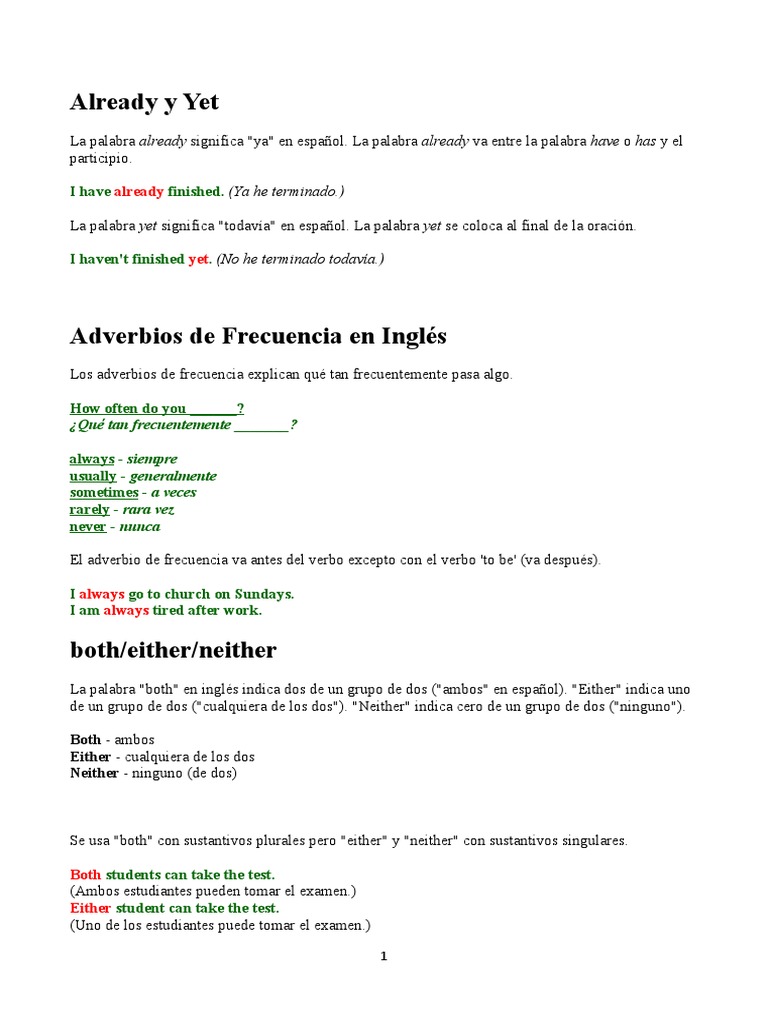 Already y Yet | PDF | Verbo | Palabra