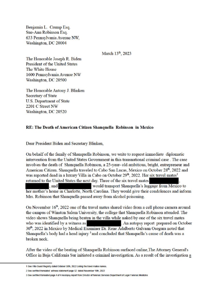 Shanquella Letter Redacted Final | PDF | Autopsy | Medical Specialties Shanquella Letter Redacted Final | PDF | Autopsy | Medical Specialties