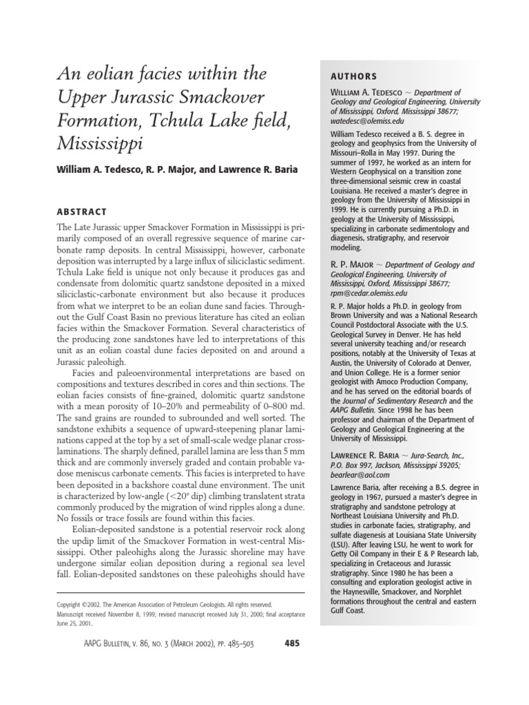 An Eolian Facies Within The Upper Jurassic Smackover Formation, Tchula ...