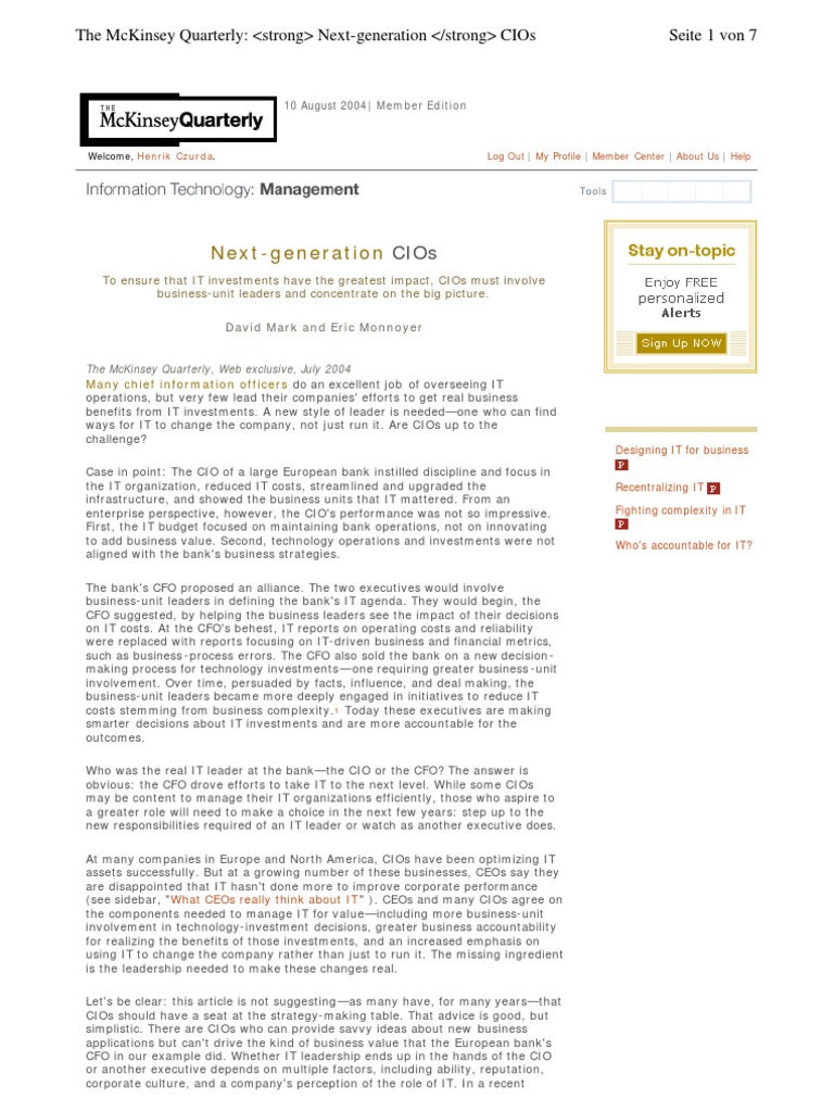 Next Generation CIO MK | PDF | Chief Information Officer | Chief Financial Officer